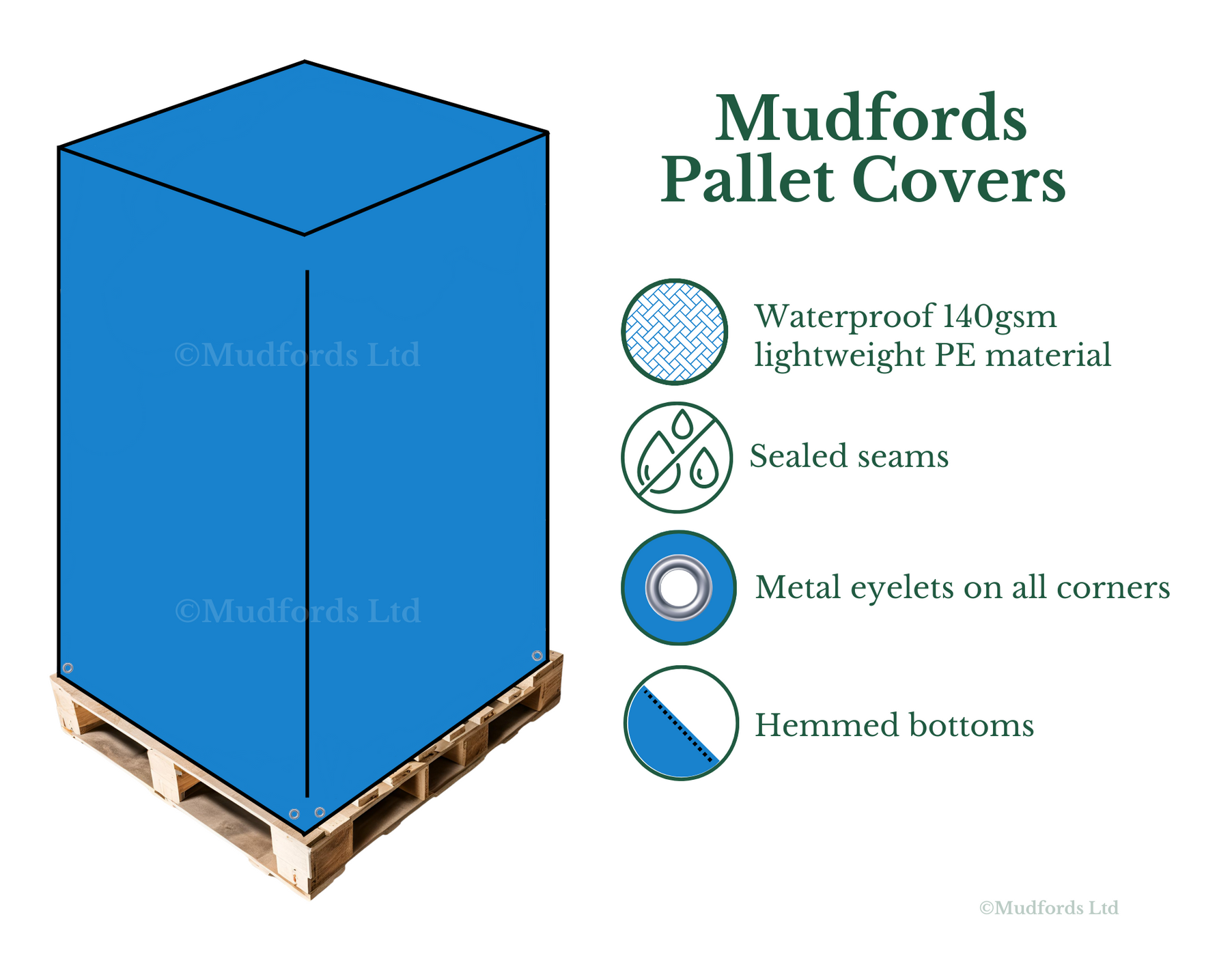 Durable Waterproof Pallet Covers | 140gsm PE Pallet Protection – Mudfords