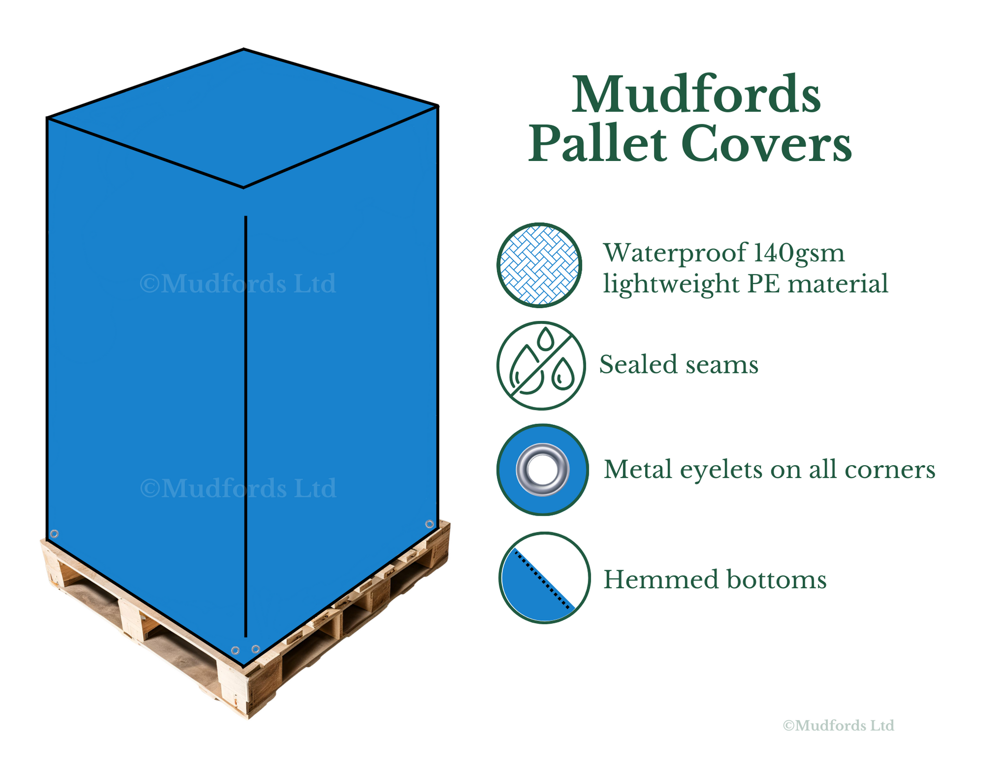 Durable Waterproof Pallet Covers | 140gsm PE Pallet Protection – Mudfords